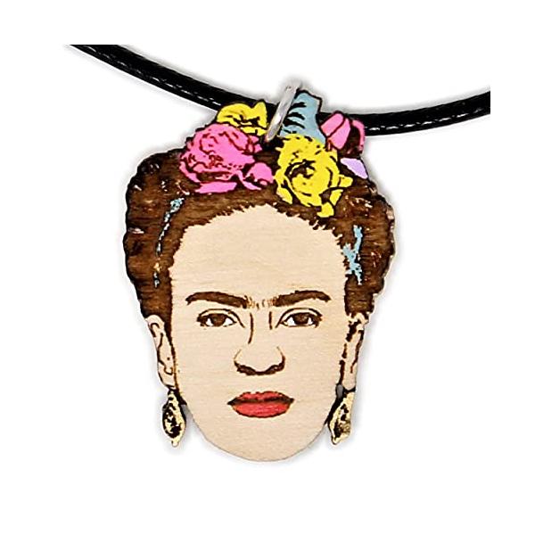 商品名Frida Flower Crown Choker Necklace | Boho Hand-Made Artist Natural Wood Pendant Jewelry | Valentine's Gifts for Herブラ...