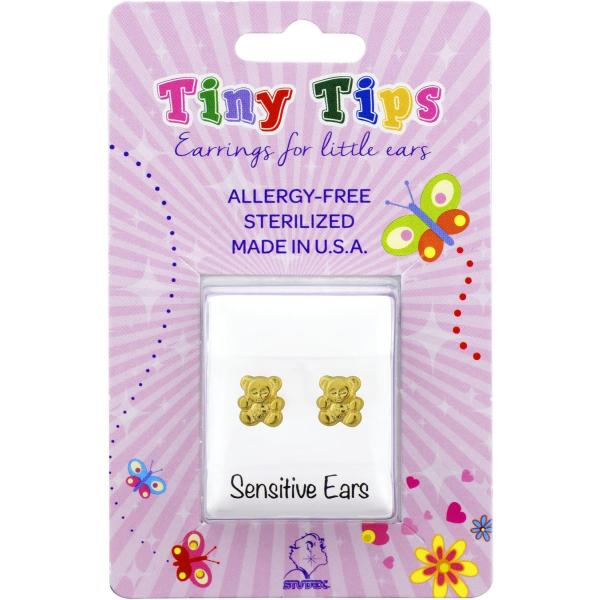 商品名STUDEX Tiny Tips Kids Earrings | Gold Plated Double Teddy Bear | Hypoallergenic and Nickel Free for Sensitive Ears | ...
