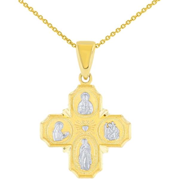 商品名ソリッド14 Kイエローゴールド上品4 Wayクロスチャームwith God Bless Youペンダントネックレス ゴールドSolid 14K Yellow Gold Dainty Four Way Cross Charm with...