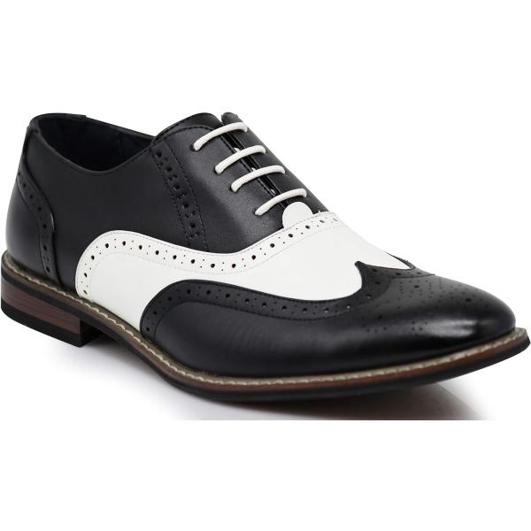 商品名Enzo Romeo メンズ US サイズ: 14 D(M) USWood8 Men's Two Tone Wingtips Oxfords Perforated Lace Up Dress Shoes (14, Black/Whit...