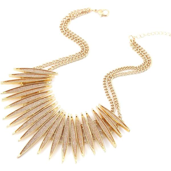 商品名MOLOCH(モロク) スパークリングドゥルージーリーフチョーカーネックレス ファッション ゴールド調 カラーネックレス ビブ ステートメントジュエリー 大ぶり トライバルネックレス レディース ジュエリー ゴールドMOLOCH Sp...