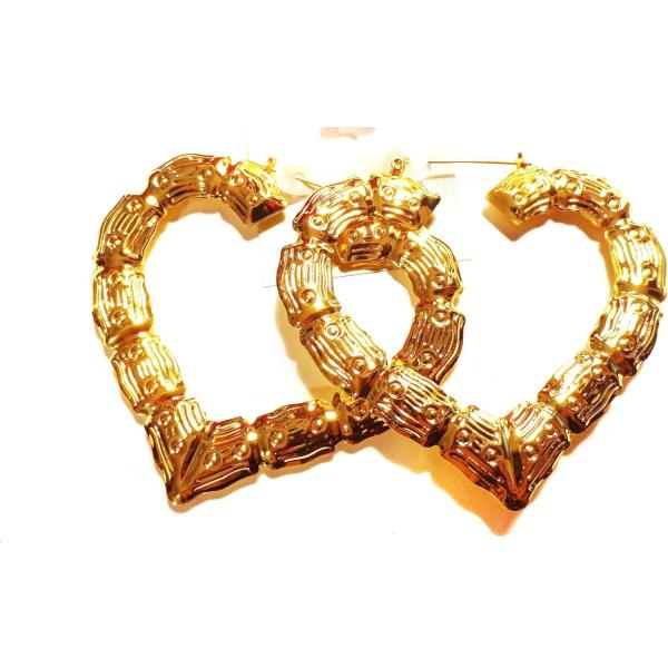商品名竹ハートフープイヤリングゴールドトーンイヤリング3.5インチLarge Bamboo Heart Hoop Earrings Gold Tone Earrings 3.5 Inchブランド：Divas Diggables商品サイズ：L...