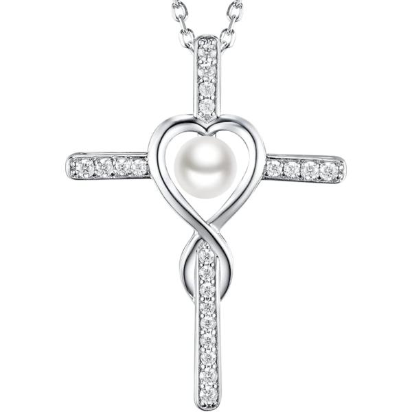 商品名ラブハート インフィニティペンダント ジュエリー 12月 誕生石 ブルートパーズ 誕生日ギフト 母 妻 娘 ガーネット アメジスト エメラルド パール ネックレス スターリングシルバー ファインジュエリー, パール, キュービックジル...