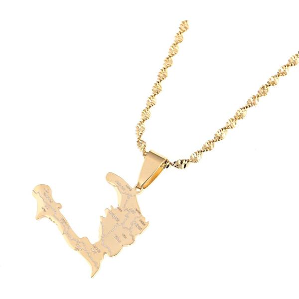 商品名CBゴールドジュエリーステンレススチールハイチ共和国のマップペンダントネックレスチェーンport-au-princeマップジュエリーStainless Steel The Republic of Haiti Map Pendant N...