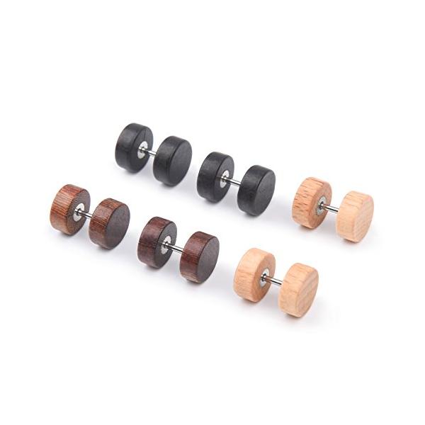 商品名: milakoo 6ペア耳スタッドイヤリングメンズレディースピアス耳プラグトンネルフープイヤリングハギー18?g Milakoo 18G 8mm Stainless Steel Men Women Wood Stud Earring...