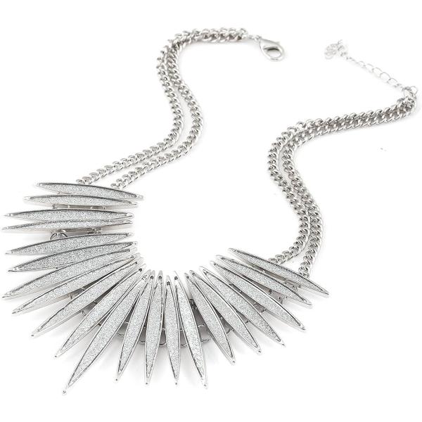 商品名MOLOCH(モロク) スパークリングドゥルージーリーフチョーカーネックレス ファッション ゴールド調 カラーネックレス ビブ ステートメントジュエリー 大ぶり トライバルネックレス レディース ジュエリー シルバーMOLOCH Sp...