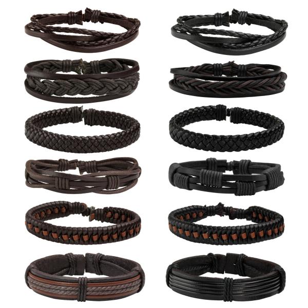 商品名: Milakoo 12個 ブラウン&amp;ブラック 編み込みレザーブレスレット メンズ レディース カフラップ リストバンド MILAKOO 12 Pcs Brown&amp;Black Braided Leather Brace...