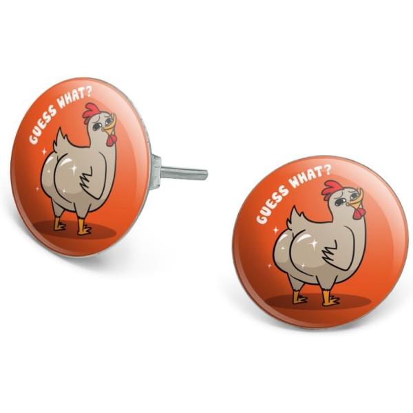 商品名チキンバットはおかしいと推測するノベルティシルバープレートスタッドピアスGuess What Chicken Butt Funny Novelty Silver Plated Stud Earringsブランド：GRAPHICS &a...