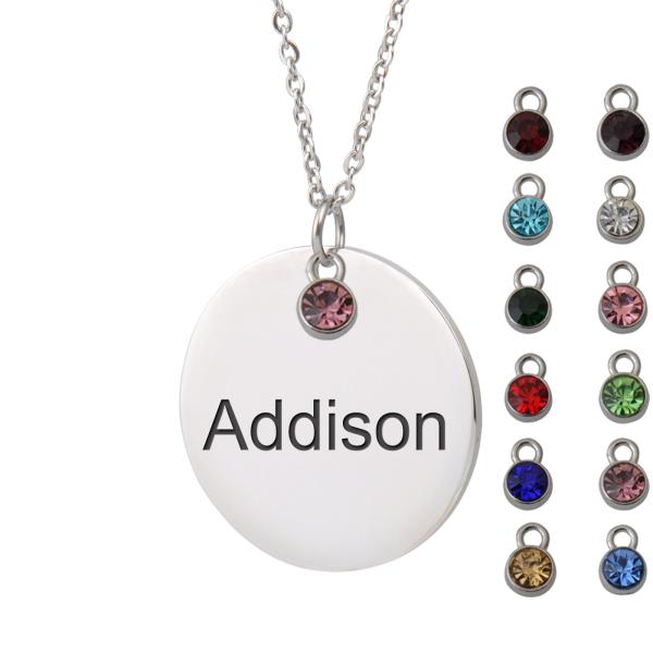 商品名: Huan Xunカスタム名前ネックレスwith誕生石刻印ディスクモノグラム初期個人用ジュエリー誕生日バレンタインギフト シルバー HUAN XUN Addison Name Name Necklace Set Round Init...