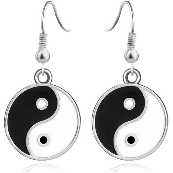 商品名wllayシンプル太極拳陰陽ダングルイヤリング原宿スタイルメタルイヤリングアクセサリーの女性Simple Tai Chi Yin Yang Dangle Earrings for Women 3 Matching Necklace B...
