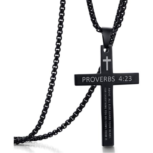 商品名Adoorステンレス鋼聖書クロスペンダントネックレスメンズレディース, Proverbs 4 : 23、Rehoboth Stainless Steel Cross Pendant Necklaces for Boys Men or ...