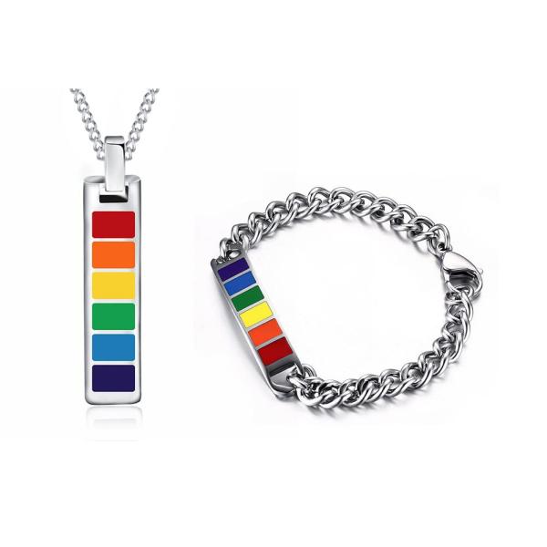 商品名: MPRAINBOW ゲイレズビアンレインボープライドジュエリーセット 2個 ステンレススチールブレスレット 21cm + ネックレス MPRAINBOW Gay Lesbian Rainbow Pride Jewelry Sets...