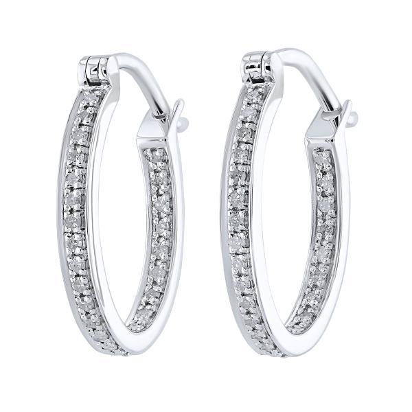 商品名: Dazzlingrock Collection (ダズリングロックコレクション) 0.25カラット (ctw) ラウンドホワイトダイヤモンド ヒップホップ アイスオーバルフープイヤリング プラチナメッキ 925スターリングシルバー...