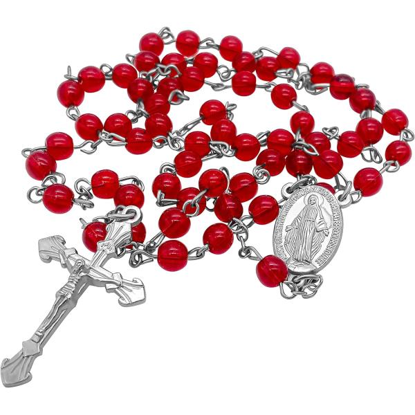 商品名Nazareth Store カトリックロザリオラウンドレッドクリスタルビーズネックレス 奇跡的なメダルとクロス ベルベットロザリオケースNazareth Store Red Glass Beads Rosary Catholic N...