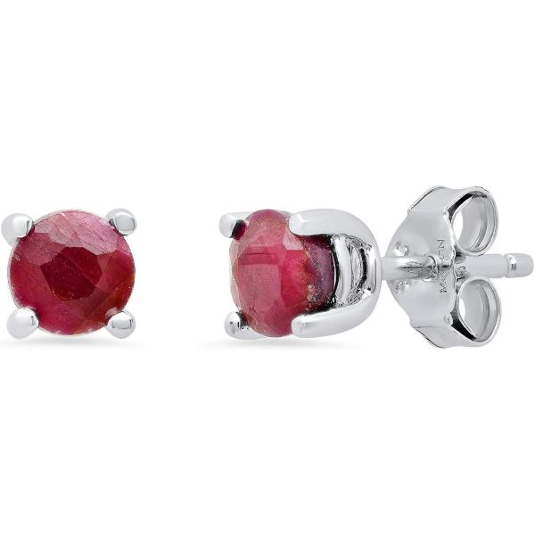 商品名本物の宝石プロングセット ラウンドスタッドイヤリング スターリングシルバー (5mm)925 Sterling Silver Red Ruby Round Stud Earrings for Women 5mm July Births...