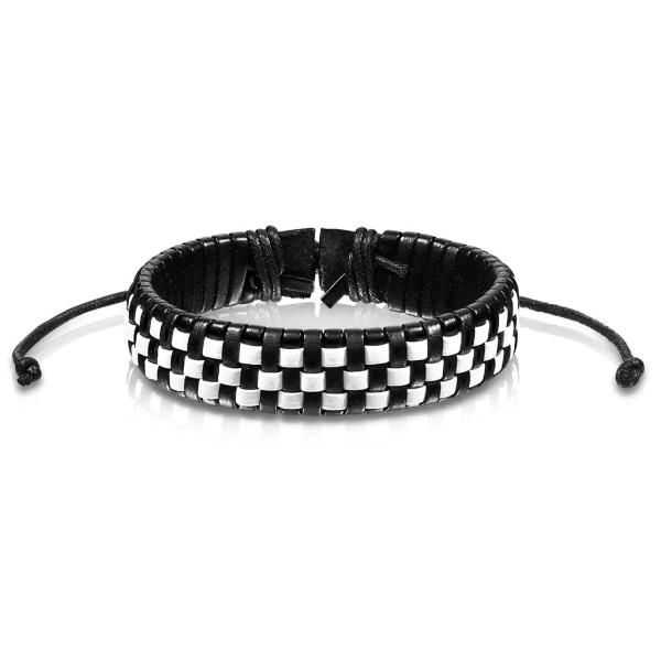 商品名: Covet Jewelry 黒と白のチェッカー編み重ねレザーブレスレット 紐付き Covet Jewelry Black and White Checker Weaved Layers Leather Bracelet with ...