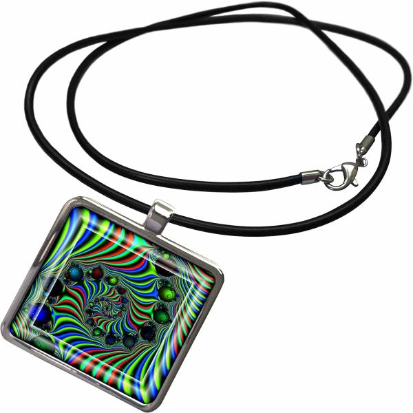商品名3dRose mimulux サイケデリックアート - PSYCHEDELLICA サイケデリック グリーン ブルー レッド グリーン スパイラル スパイラル バブル ハイプノティージング 魅惑 - ペンダント付きネックレス3dRos...