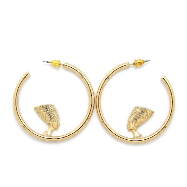 商品名: エジプト クイーン サイドフェイス ネフェルティティ ピース ピアス スタッド イヤリング ゴールドトーン, ゴールド Egypt Queen Side Face Nefertiti Piece Pierced Stud Earr...