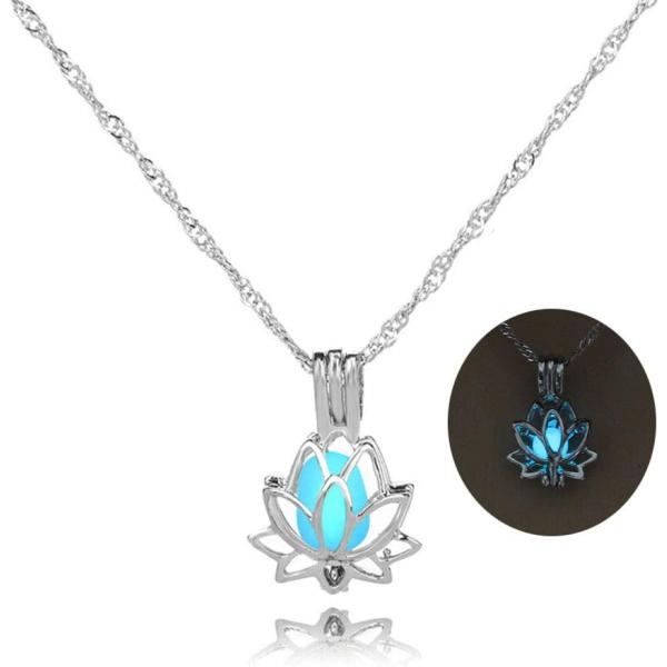 商品名ルミナスロータスペンダントネックレス 中空フラワーロケットネックレスMYANAIL Luminous Lotus Pendant Necklace, Hollow Flower Lockets Necklace (Azure)ブランド...