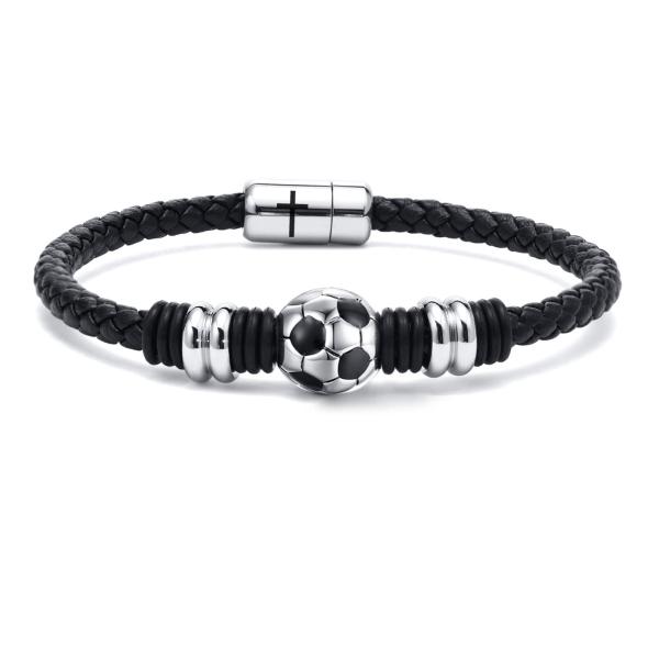 商品名: MPRAINBOW クロス ジーザス レザー カフ ブレスレット 磁気クラスプ レザーブレスレット 21.5cm MPRAINBOW Stainless Steel Cross Jesus Braided Soccer Footb...