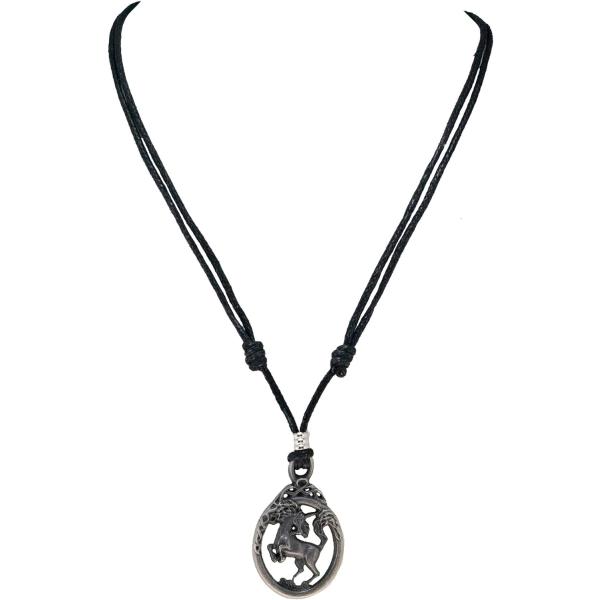 商品名BlueRica ユニコーンペンダント 調節可能なブラックロープコードネックレス (オールドシルバー仕上げ)BlueRica Unicorn on Adjustable Black Cord Necklace (Old Silver ...