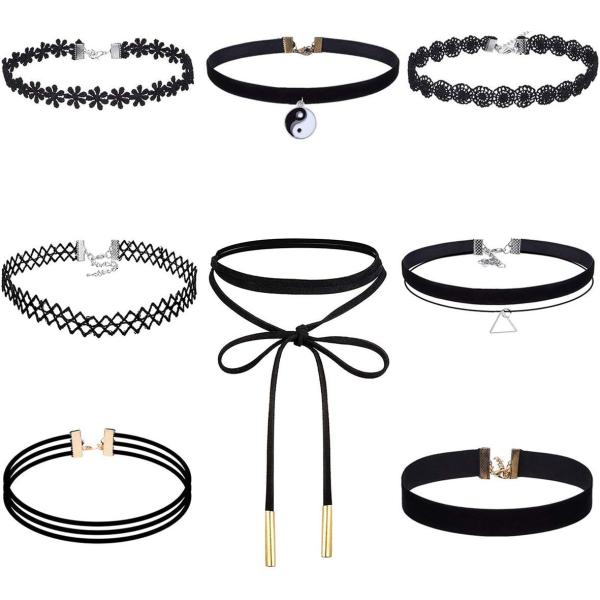 商品名AKRover ベルベットチョーカー クラシックチョーカーネックレス 8個 重ね付けブラックチョーカーネックレス かわいいブラックベルベットチョーカーネックレス レディースAkstore 8 PCS Classic Layered C...