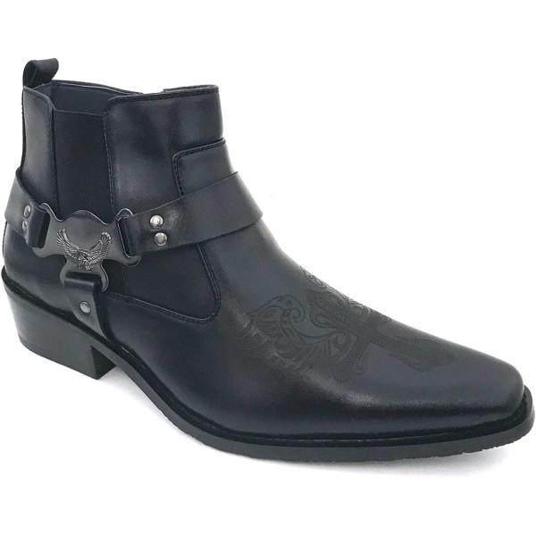 商品名Alberto Fellini W1TCJ メンズ カウボーイブーツ ウエスタンアンクルハーネス レザー裏地 サイドジッパーシューズ US サイズ: 10.5 カラー: ブラックMen's Cowboy Boots Western A...