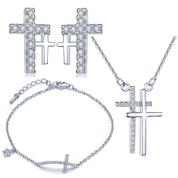 商品名: Yumilok Jewelry 925スターリングシルバー キュービックジルコニア ダブルクロスペンダント チャーム ネックレス ブレスレット イヤリング スタッド ジュエリーセット レディース/ガールズ Yumilok Jewe...