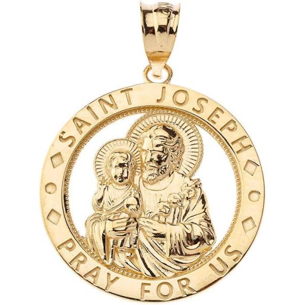 商品名CaliRoseJewelry 14Kゴールド 聖ヨセフ 祈りUs ラウンドチャームペンダントCaliRoseJewelry 14k Saint Joseph Pray for Us Round Charm Pendant in Ye...