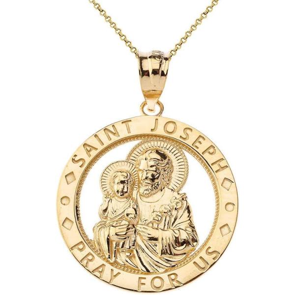 商品名CaliRoseJewelry 14Kゴールド 聖ヨセフ 祈りUs ラウンドチャームペンダントネックレスCaliRoseJewelry 14k Saint Joseph Pray for Us Round Charm Pendant ...