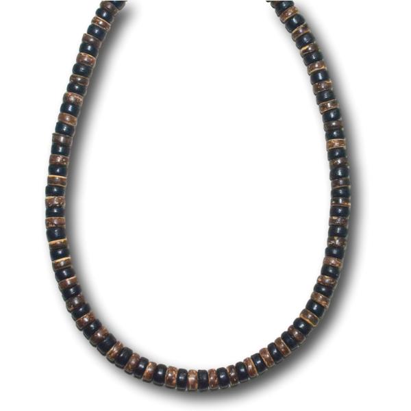 商品名Native Treasure ブラックブラウン木製ココシェルビーズサーファーネックレスチョーカー - 8mm (5/16インチ)Native Treasure Real Black and Brown Coconut Beads, ...