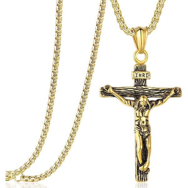 商品名ADoor クロスペンダントネックレス 24インチチェーン メンズ シルバー ゴールドRehoboth Jesus Christ on INRI Crucifix Cross Pendant Necklace with 24 Inch...