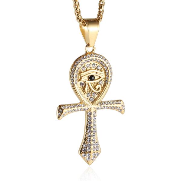 商品名HZMAN CZ ホルスの目 エジプト保護ペンダント コプトアンク クロス 宗教的 ステンレススチール ネックレスHZMAN CZ Eye of Horus Egypt Protection Pendant Coptic Ankh C...
