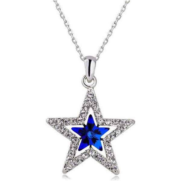 商品名AILUOR 五芒星サファイアクリスタルペンダントネックレス、ファッションシルバークリスタル中空スタージュエリー レディース ガールズ, 金属, 合成サファイアAILUOR Five-Pointed Star Sapphire Cry...