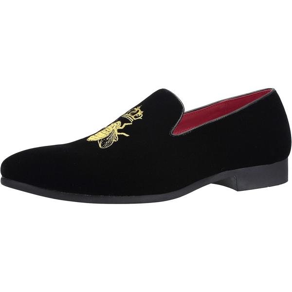 商品名[Santimon] メンズ ヴィンテージ US サイズ: 10.5 M US カラー: ブラックSantimon Men's Black Velvet Loafers Slip on Dress Shoes Gold Embroid...