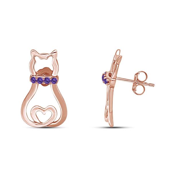 商品名: 14Kゴールド スターリングシルバー ペット アニマルキャット スタッドピアス レディース Round Cut Simulated Birthstone Pet Animal Cat Stud Earrings In 14k Go...