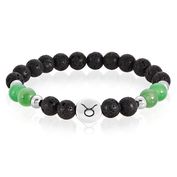 商品名: 十字架 メノウと溶岩石 星座のホロスクロープビーズブレスレット West Coast Jewelry Men's Taurus Zodiac Sign Agate and Lava Stone Slip-on Beaded Bra...