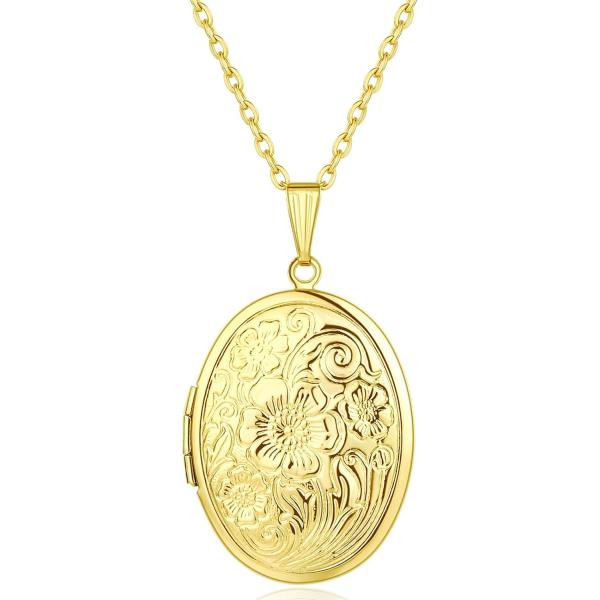 商品名YOUFENG 楕円形ラウンドフラワーロケットネックレス 写真を保持 写真ロケット ペンダント 女の子へのギフトに, ステンレス鋼, ジルコンYOUFENG Oval Round Flower Locket Necklace that...