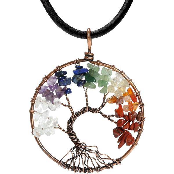 商品名POTESSA ツリーオブライフ ティアドロップ ハート アメジスト オパール ペンダント ネックレス 銅線 ラップ ジェムストーン ヒーリング チャクラ ネックレス チョーカー 18インチPOTESSA 7 Chakra Tree ...