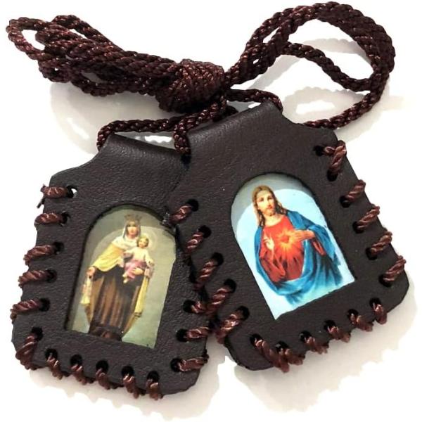 商品名AA 聖心 キリストとイエスの心とカルメル山の聖母 レザースケープラリオ (LSWCARD-BRN)AA Sacred Heart of Jesus Christ and Heart of Jesus and Our Lady of ...