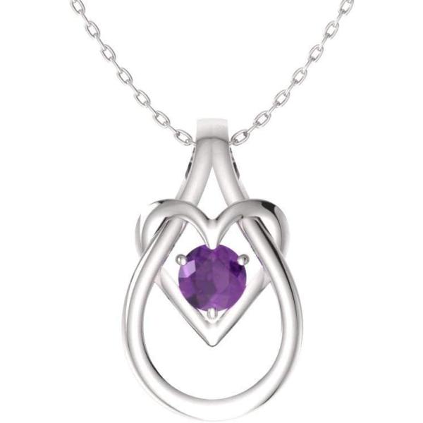 商品名ダイアモンド 天然石と認定宝石 ハート インフィニティ ノット ネックレス 14K ホワイトゴールド | 0.17カラット ペンダント チェーン付きDiamondere Natural and Certified Amethyst H...