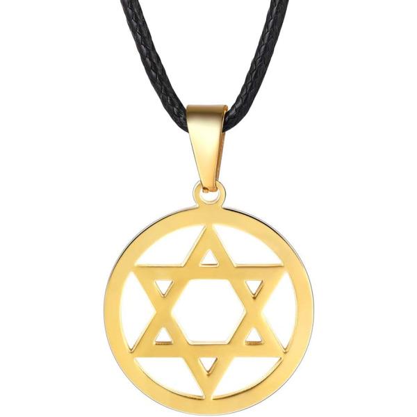 商品名PROSTEEL 編み込みレザーコードネックレス ワックスレザーネックレス メンズレディースジュエリー 16インチ〜30インチPROSTEEL Gold Star Of David Necklace Women Hebrew Pend...