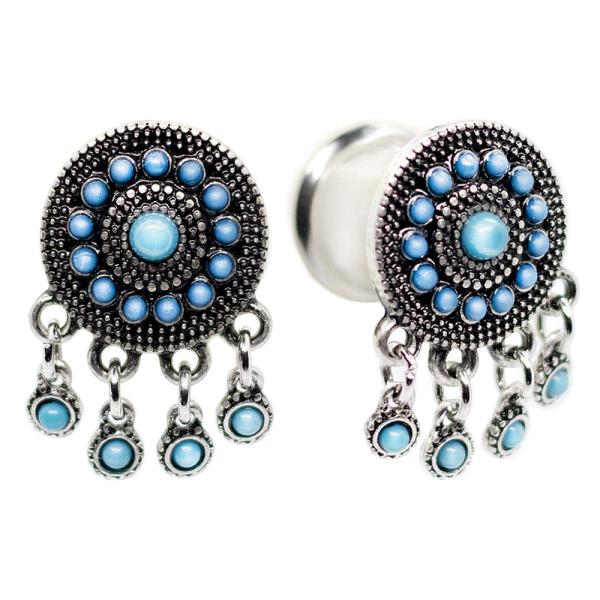 商品名: Pierce2GO サージカルスチール シルバープラグイヤリング ダングルペンダントのアクセント付き 耳栓 トンネル ゲージ フレッシュ エキスパンダー ストレッチャー Pierce2GO Surgical Steel Silve...