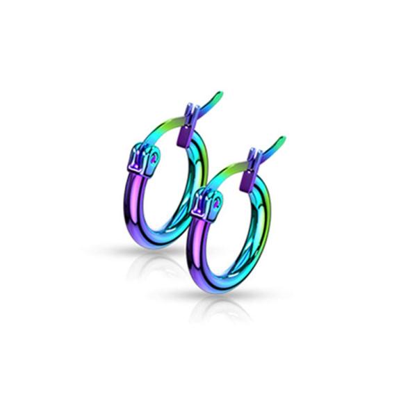商品名: Dynamique ラウンドフープピアス レインボー 陽極酸化処理 316L ステンレススチール Dynamique Pair Of Rainbow Anodized 316L Stainless Steel Round Hoop...