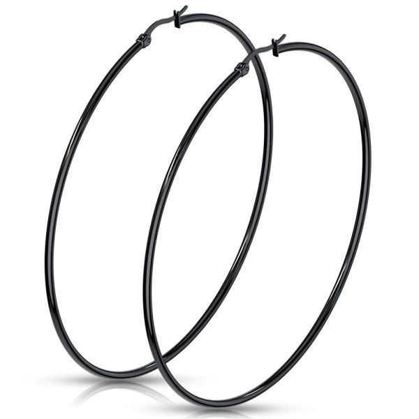 商品名: Dynamique ラウンドフープピアス ペア ブラック イオンプレーティング 316L ステンレススチール Dynamique Pair Of Black IP 316L Stainless Steel Round Hoop E...