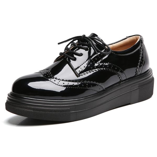 商品名: DADAWEN レディース 290002 US サイズ: 6 M US カラー: ブラック DADAWEN Women's Platform Lace-Up Comfort Wingtips Square Toe Oxford S...