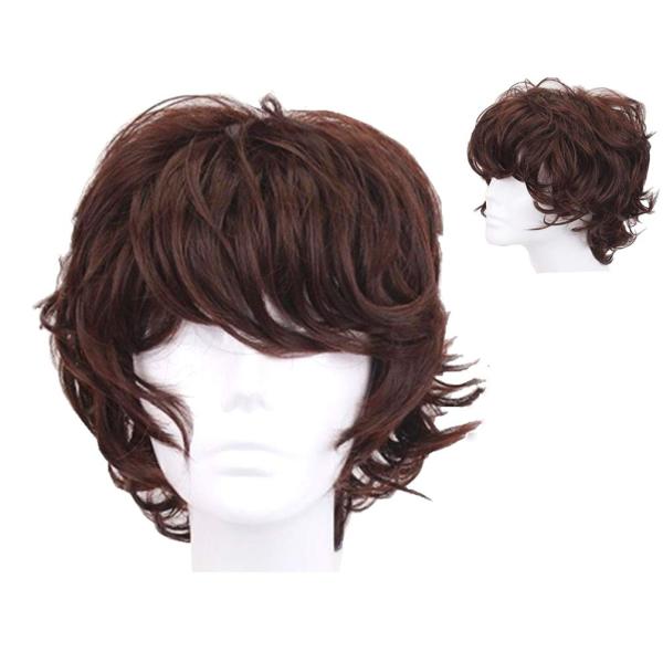 商品名:  12.9" Dark Brown Short Curly Boys Wigs with Bang One Free Wig Cap for Women Men Girls Costume Halloween Party (Bro...