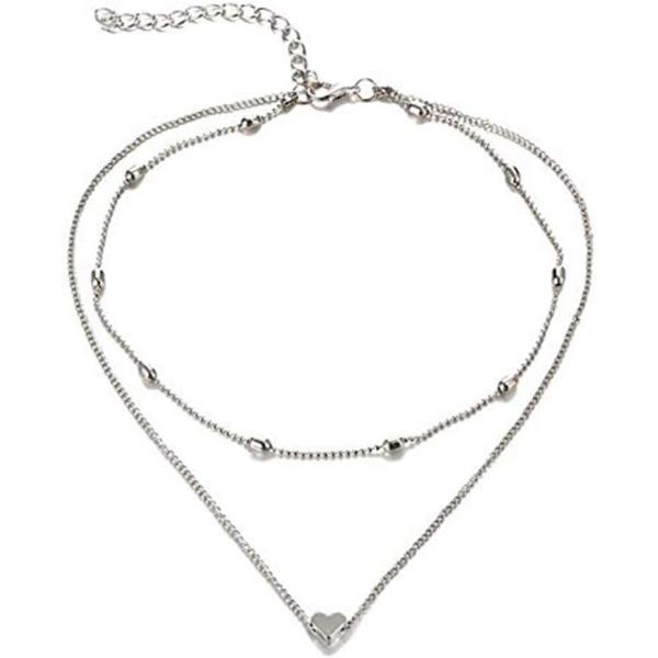 商品名Anglacesmade ボヘミアレイヤードチョーカーネックレス ハートネックレス ディスクチョーカー シルバーハートディスクペンダントネックレス 多層ステーションチェーン 女性と女の子用 (シルバー)Aimimier Bohemia...