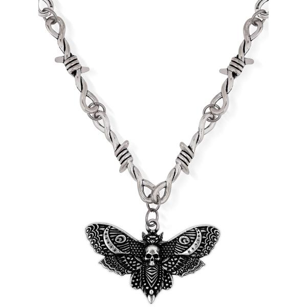 商品名:  HAQUIL Skull Necklace, Gothic Punk Skull Deathhead Hawkmoth Pendant, Barbed Wire Chain, Skull Jewelry Giftブランド: HA...