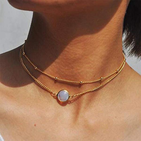 商品名Anglacesmade ボヘミア レイヤードチョーカーネックレス ゴールドステーションチョーカー オパールクリスタルネックレス 宝石ペンダントネックレス 上品なジュエリー 女性と女の子向けAnglacesmade Bohemia L...
